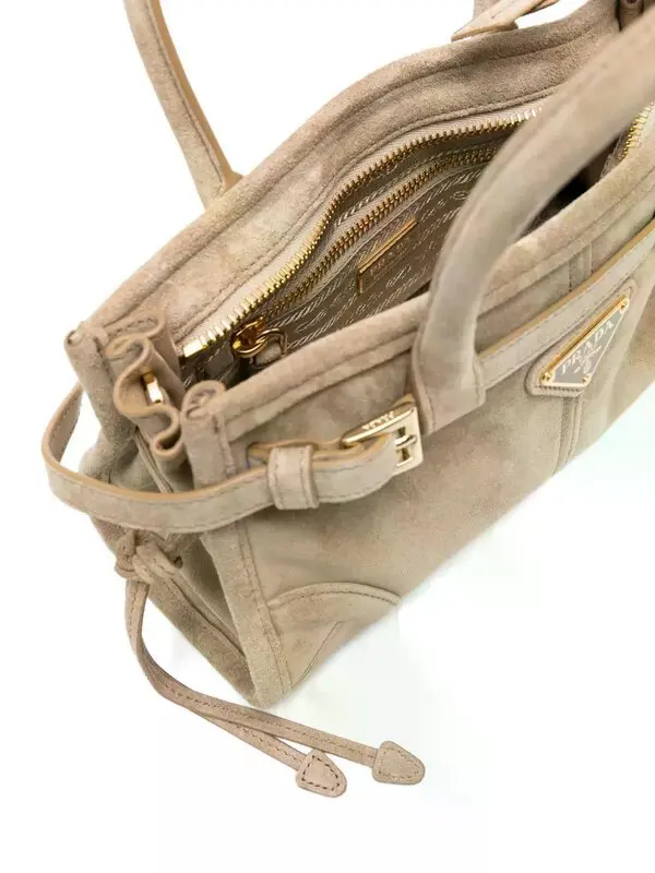 Prada Buckle Suede Tote Bag
