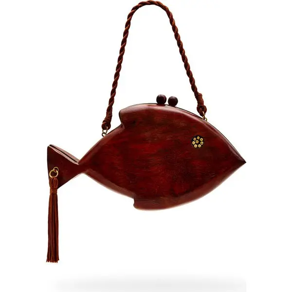 SIMONMILLER Carved Wood Fish Clutch - Mahogany