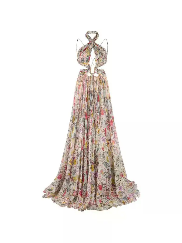 Roberto Cavalli Floral-print Halterneck Maxi Dress
