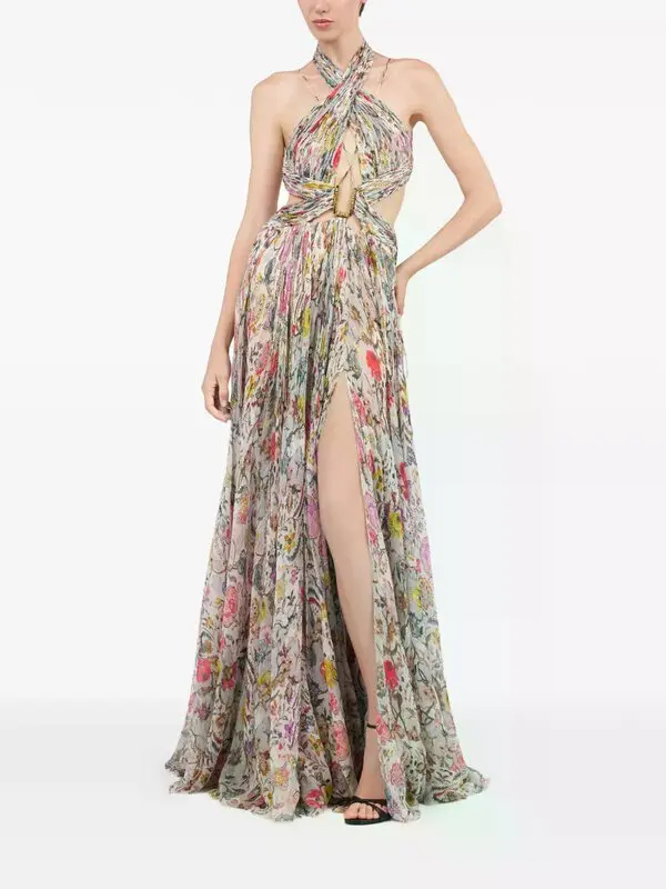 Roberto Cavalli Floral-print Halterneck Maxi Dress