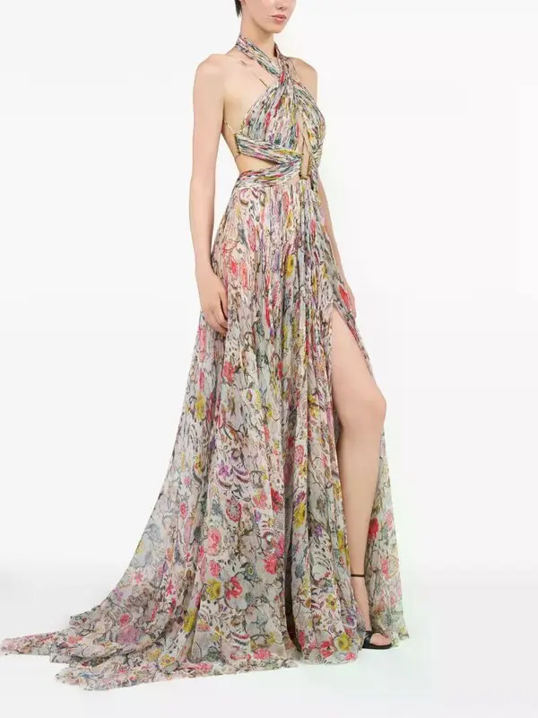 Roberto Cavalli Floral-print Halterneck Maxi Dress