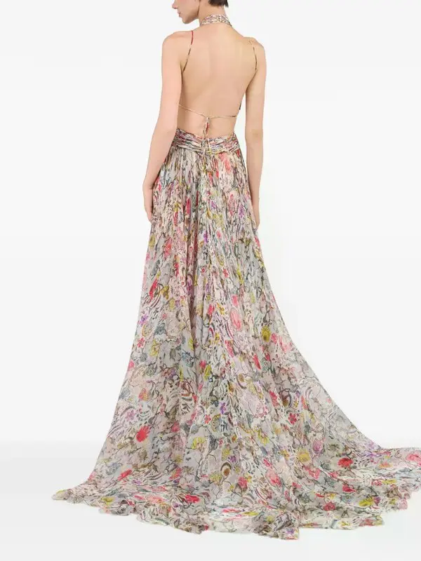Roberto Cavalli Floral-print Halterneck Maxi Dress
