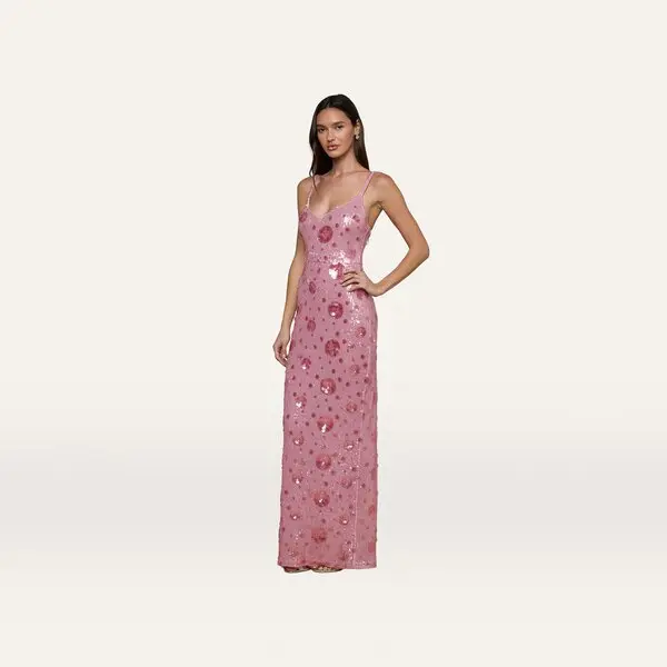 L'Agence Karma Sequin Maxi Dress - Light Rose Sequin