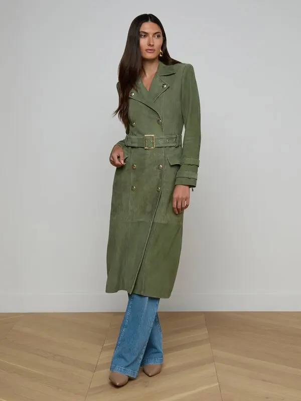 L'Agence Celina Suede Trench Coat - Clover