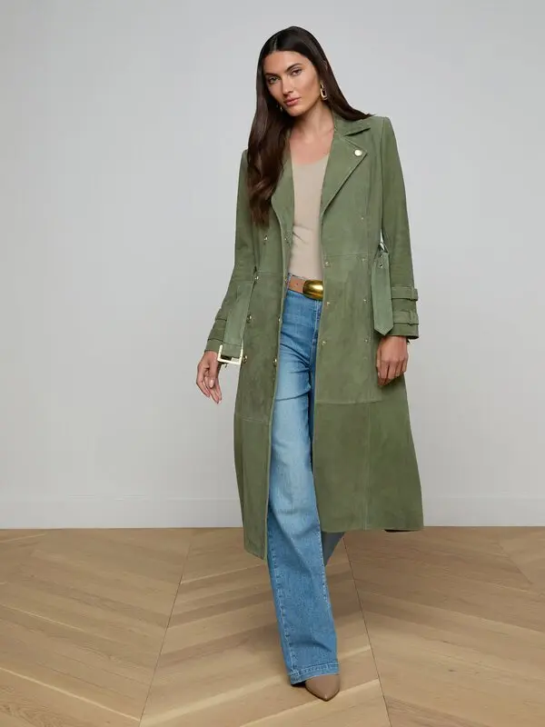 L'Agence Celina Suede Trench Coat - Clover
