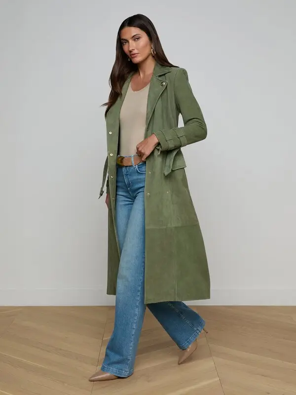 L'Agence Celina Suede Trench Coat - Clover