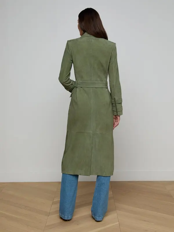 L'Agence Celina Suede Trench Coat - Clover