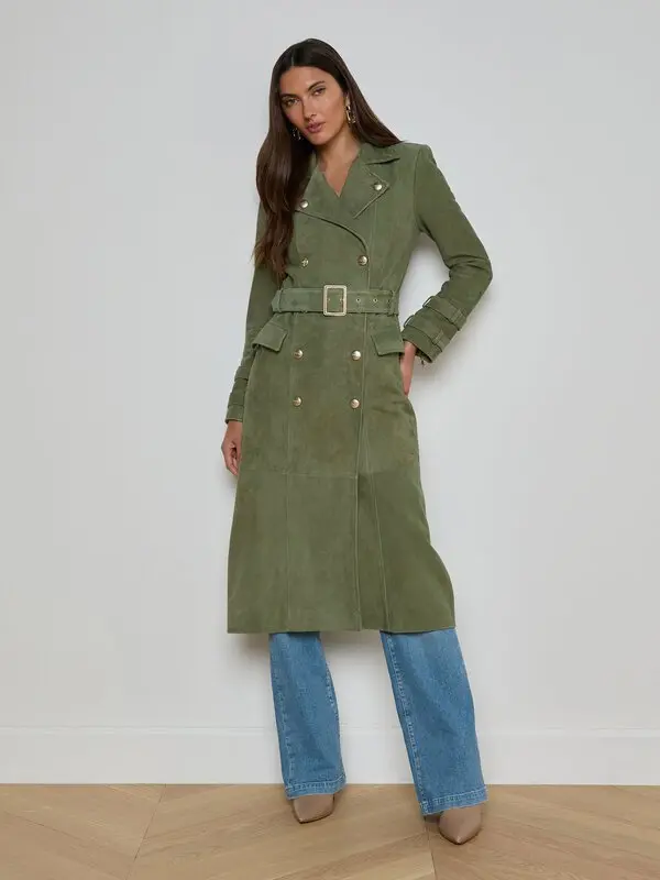 L'Agence Celina Suede Trench Coat - Clover