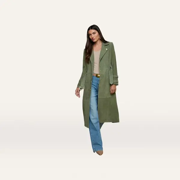 L'Agence Celina Suede Trench Coat - Clover
