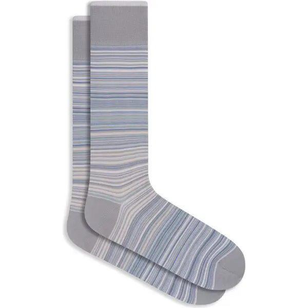Bugatchi Striped Mercerized Cotton Blend Dress Socks - Cement