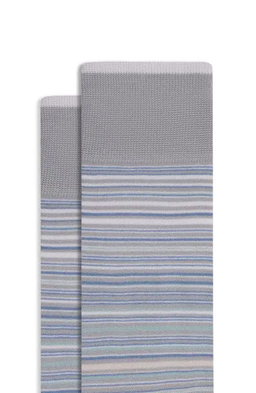 Bugatchi Striped Mercerized Cotton Blend Dress Socks - Cement