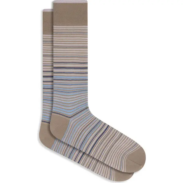 Bugatchi Striped Mercerized Cotton Blend Dress Socks - Sand