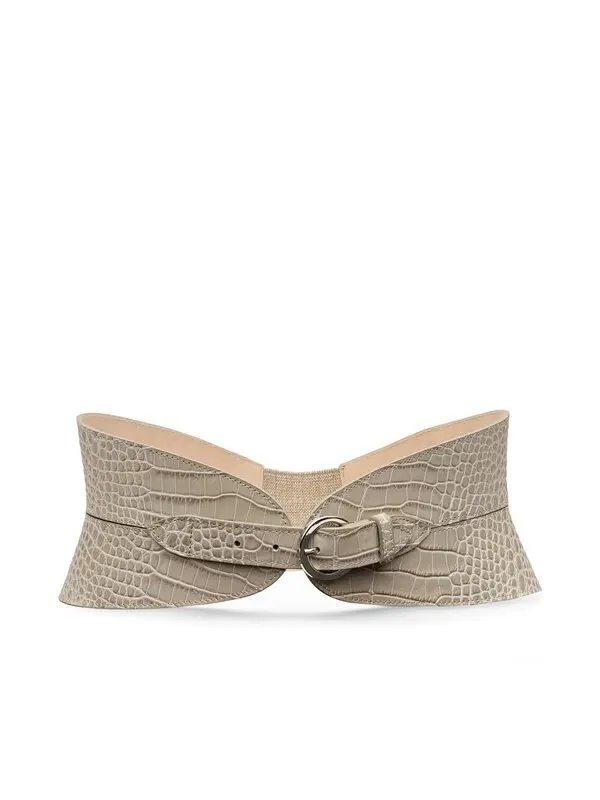 L'Agence Alexandra Croc-embossed Corset Belt - Ivory Croc Embossed