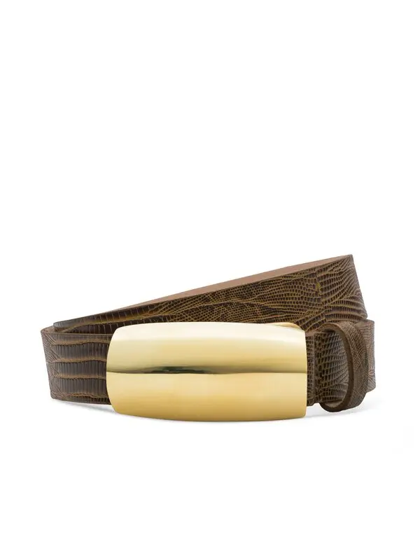 L'Agence Marlowe Leather Belt - Cognac Lizard