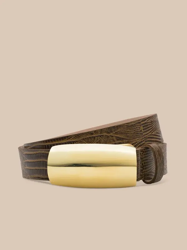 L'Agence Marlowe Leather Belt - Cognac Lizard