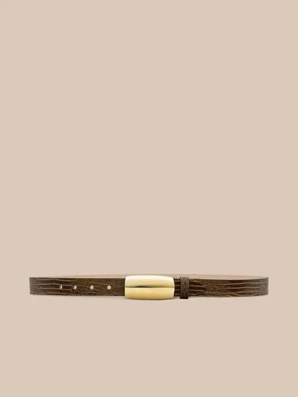 L'Agence Marlowe Leather Belt - Cognac Lizard