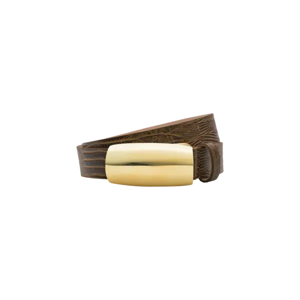 L'Agence Marlowe Leather Belt - Cognac Lizard