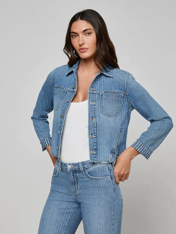 L'Agence Janelle Pinstriped Denim Jacket