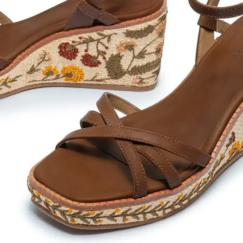 Bernardo Woven Wedge Sandals - Saddle