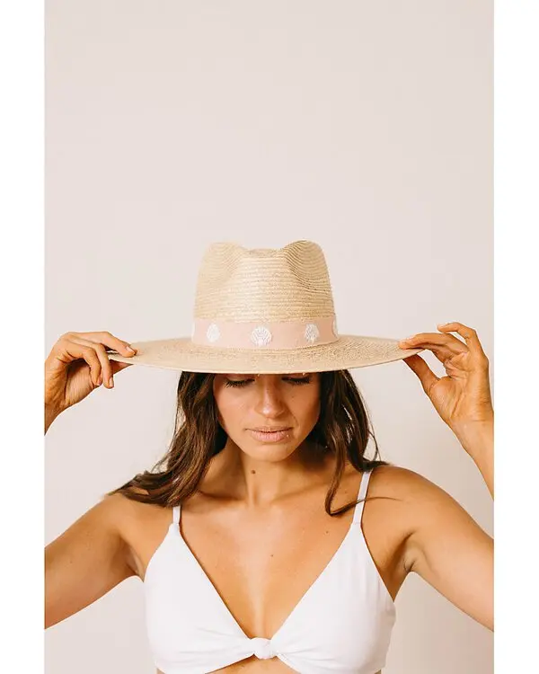 SUNSHINE TIENDA Shell Haven Palm Straw Sun Hat - Blush