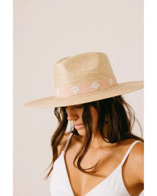SUNSHINE TIENDA Shell Haven Palm Straw Sun Hat - Blush
