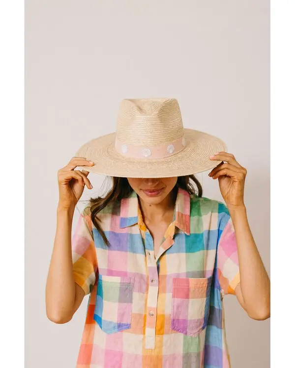 SUNSHINE TIENDA Shell Haven Palm Straw Sun Hat - Blush