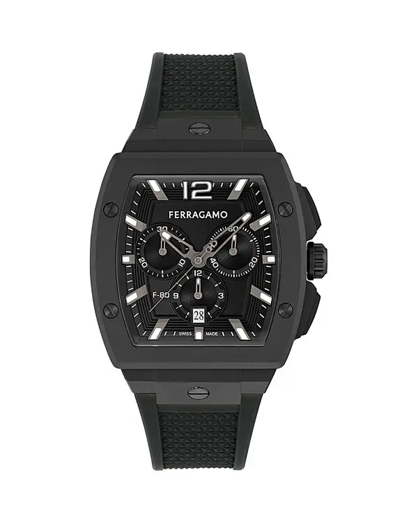 FERRAGAMO F-80 Tonneau Chronograph, 42mm - Black