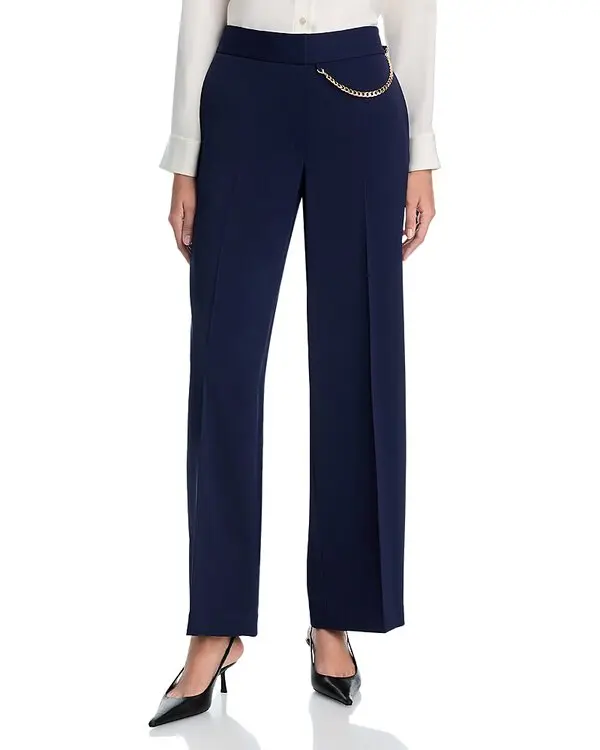 Elie Tahari Sarah Chain Detail Straight Leg Pants - Navy