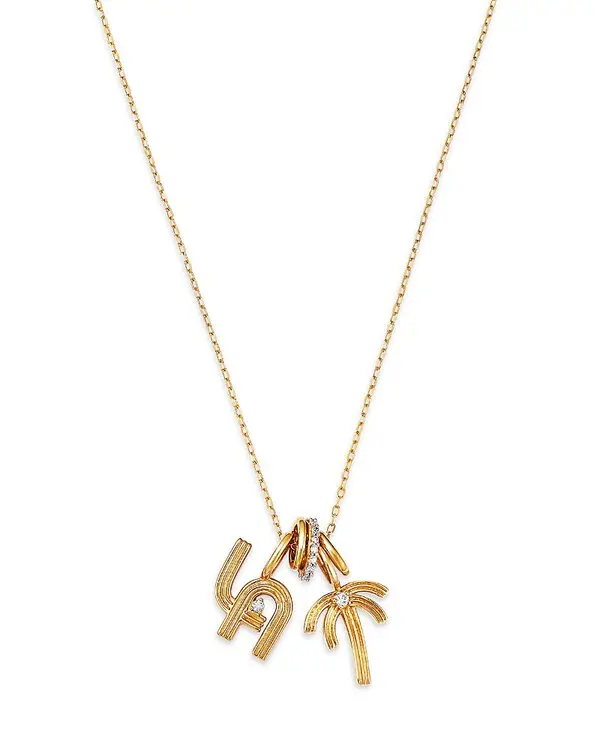Adina Reyter 9k & 14k Yellow Diamond La & Palm Tree Pendant Necklace - Gold