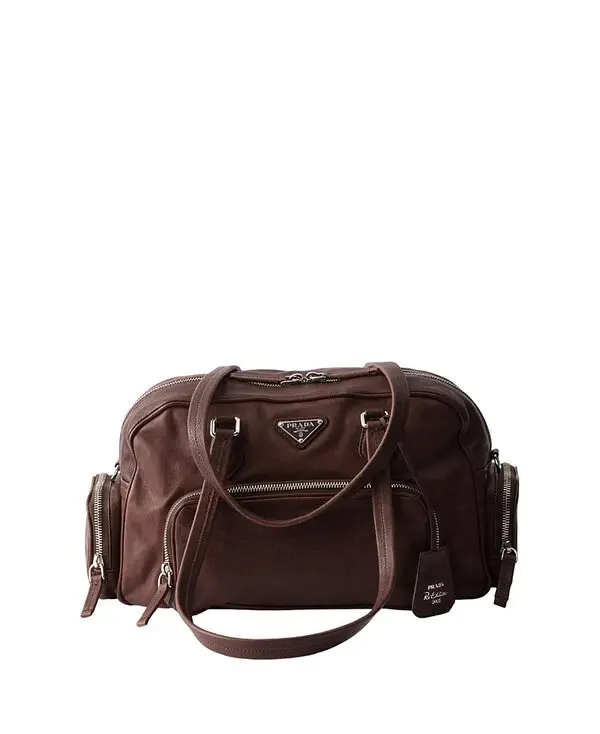 Prada Large Washed Leather Top-handle Bag - Brown