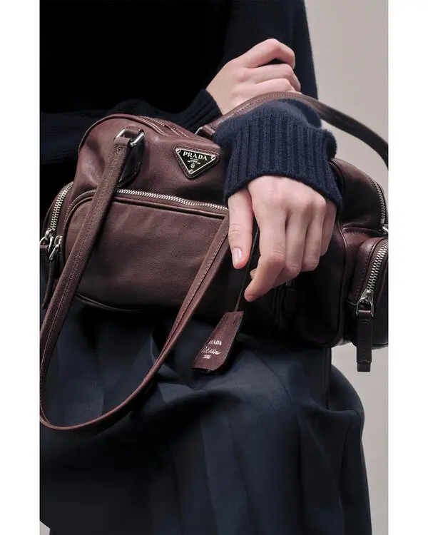 Prada Large Washed Leather Top-handle Bag - Brown