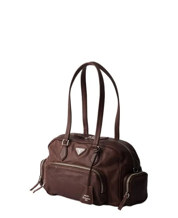 Prada Large Washed Leather Top-handle Bag - Brown