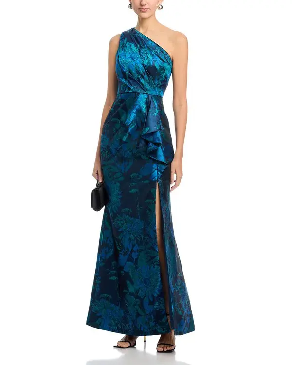 Adrianna Papell One Shoulder Jacquard Gown