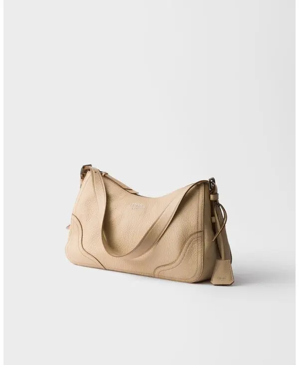 Prada Aimee Large Leather Shoulder Bag - Beige