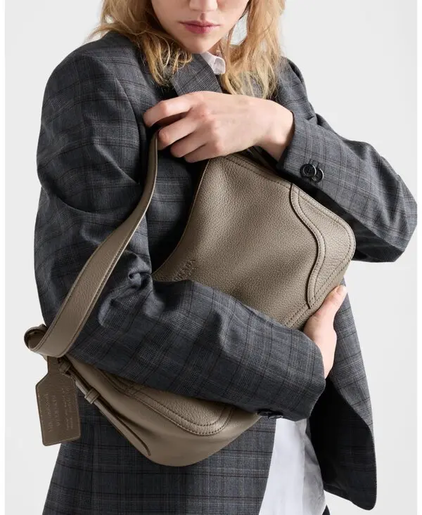 Prada Aimee Large Leather Shoulder Bag - Grey