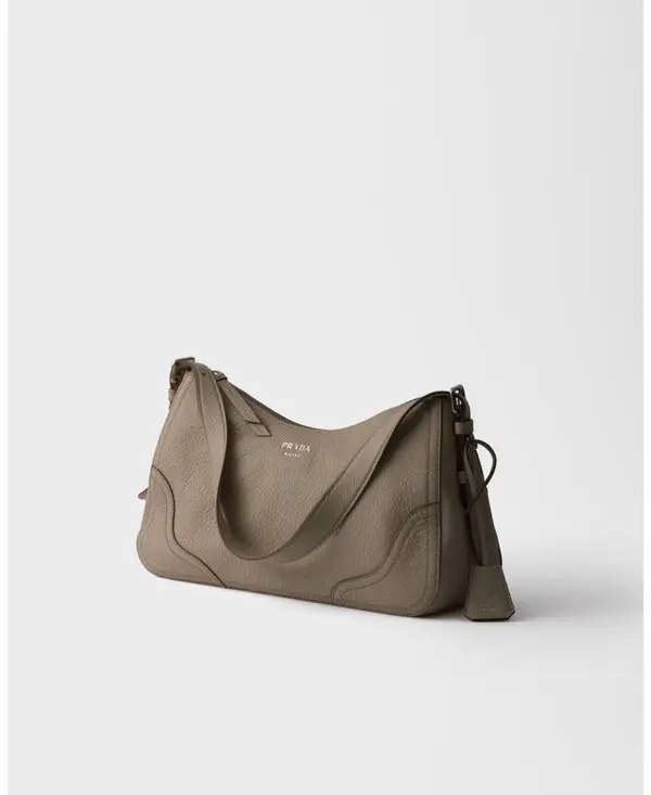 Prada Aimee Large Leather Shoulder Bag - Grey