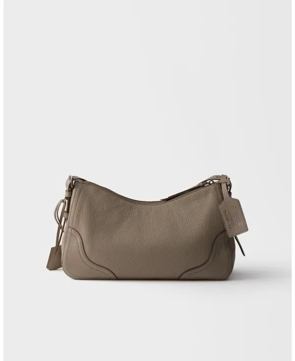 Prada Aimee Large Leather Shoulder Bag - Grey