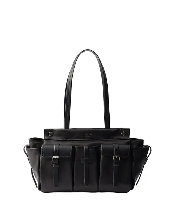 Prada Large Leather Tote Bag - Black