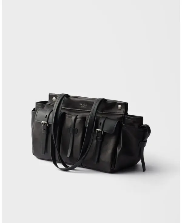 Prada Large Leather Tote Bag - Black