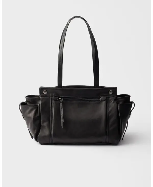 Prada Large Leather Tote Bag - Black