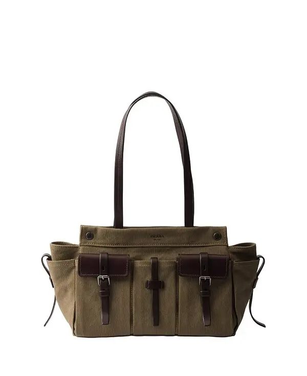 Prada Route Large Canvas And Leather Tote Bag - Green