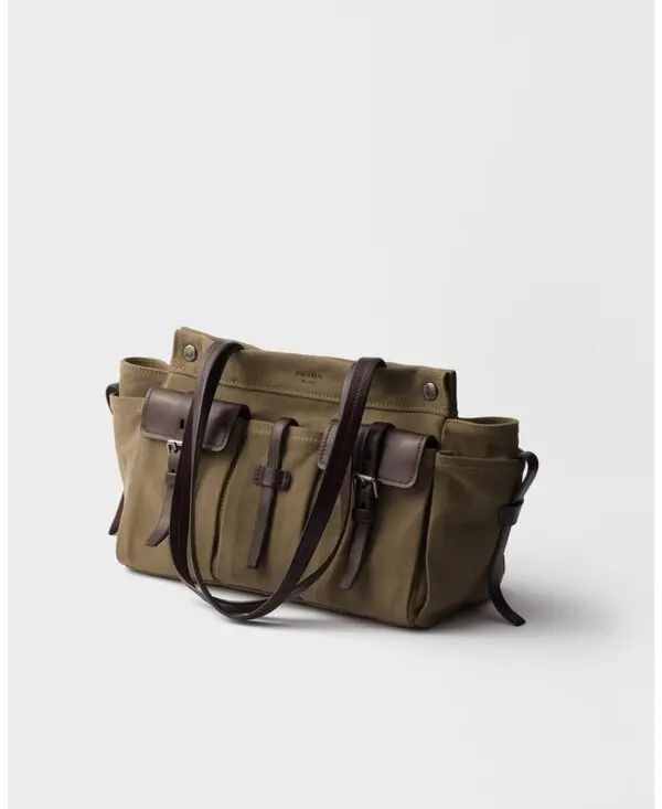 Prada Route Large Canvas And Leather Tote Bag - Green
