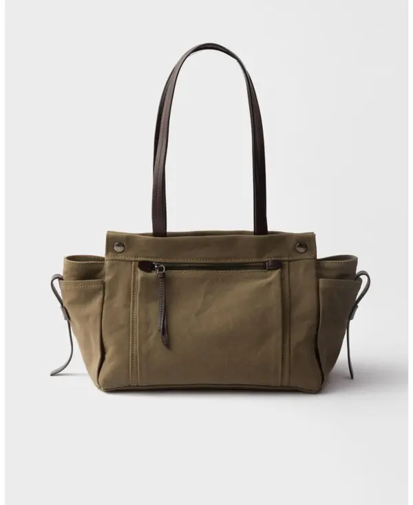 Prada Route Large Canvas And Leather Tote Bag - Green