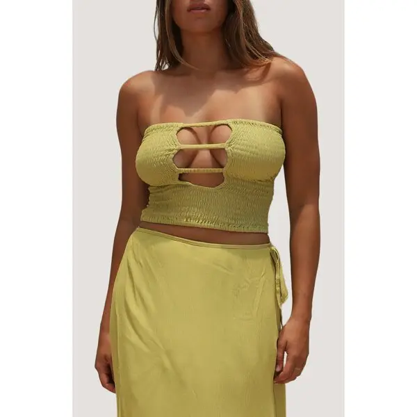 STONE FOX SWIM Smocked Crop Tube Top - Soft Sage