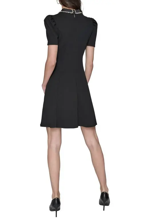 Karl Lagerfeld Paris Faux Pearl Detail Crepe Fit & Flare Minidress