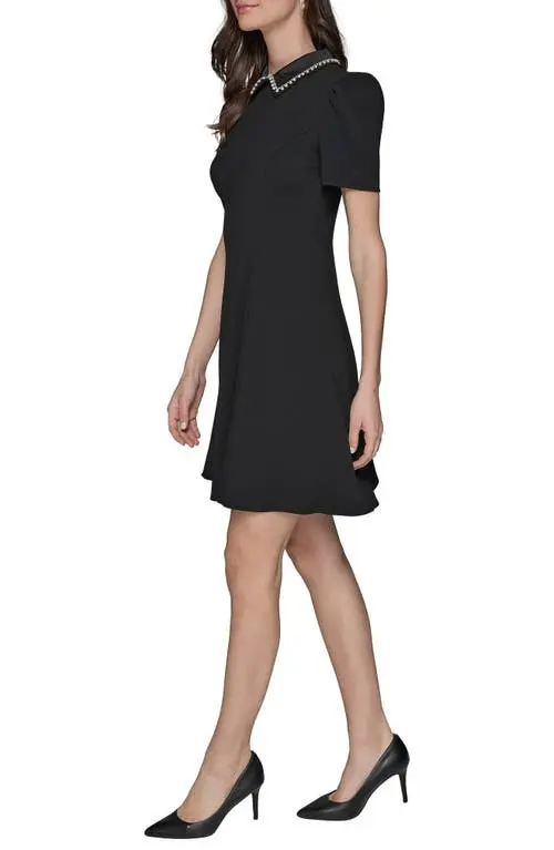 Karl Lagerfeld Paris Faux Pearl Detail Crepe Fit & Flare Minidress