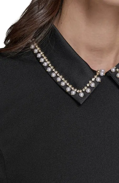 Karl Lagerfeld Paris Faux Pearl Detail Crepe Fit & Flare Minidress