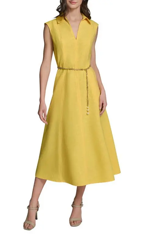 Karl Lagerfeld Floral Jacquard Midi Dress With Chain Belt