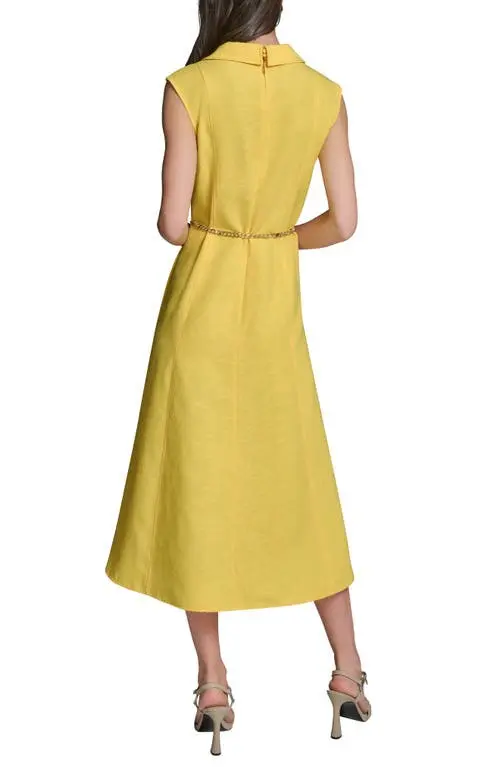 Karl Lagerfeld Floral Jacquard Midi Dress With Chain Belt