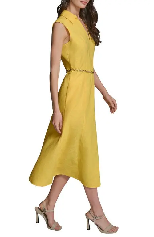 Karl Lagerfeld Floral Jacquard Midi Dress With Chain Belt